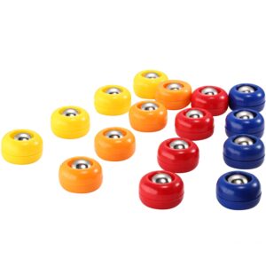 Gejoy 16 Pieces Mini Shuffleboard Replacement Pucks Tabletop Equipment Rollers Set Shuffleboard Curling Accessories (Red, Blue, Orange, Yellow)