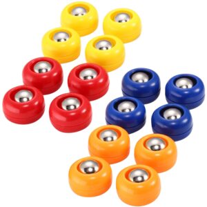 Gejoy 16 Pieces Mini Shuffleboard Replacement Pucks Tabletop Equipment Rollers Set Shuffleboard Curling Accessories (Red, Blue, Orange, Yellow)