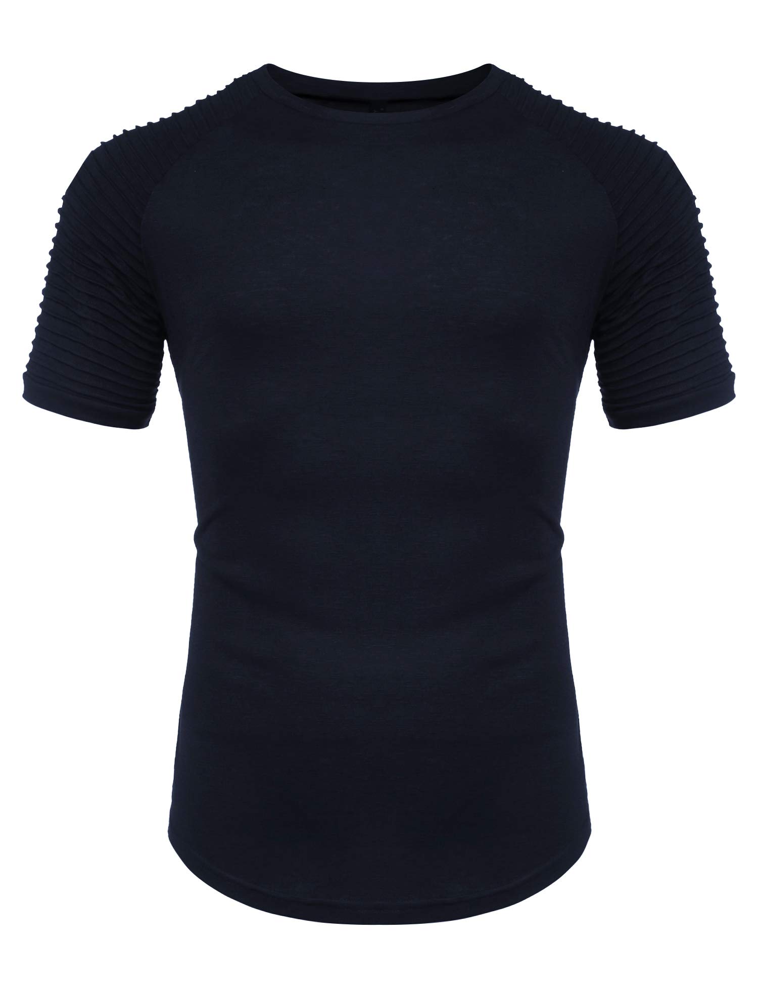 COOFANDY Mens Stylish Shirts Pleated Sleeve Fashion Hip Hop Tee Navy Blue L