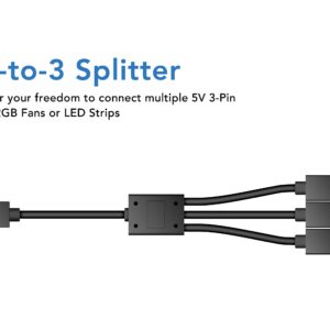 EZDIY-FAB 12V to 5V RGB Converter, 3-Way Splitter, SATA Connector, 50 Color Modes, 100x 5V LEDs