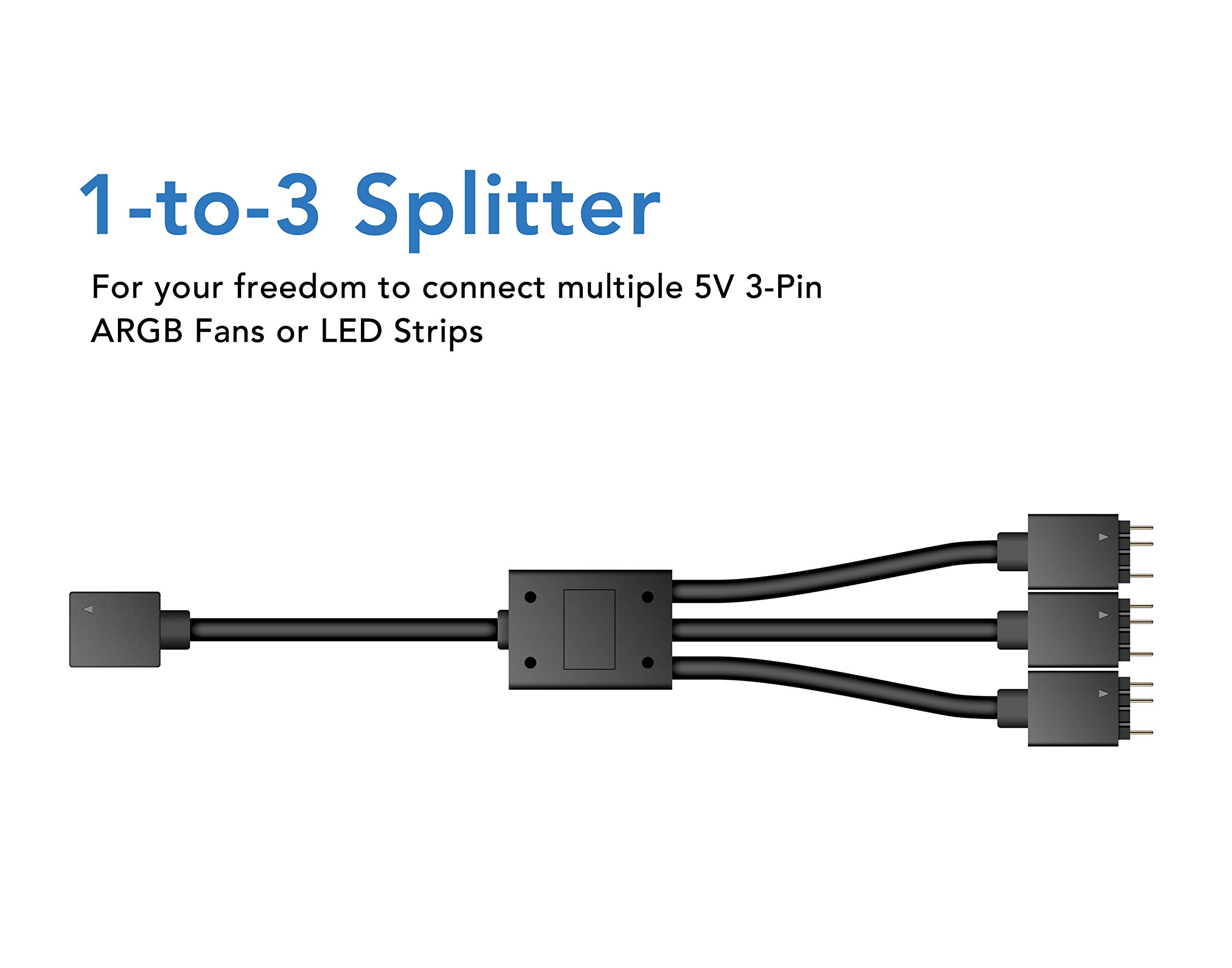 EZDIY-FAB 12V to 5V RGB Converter, 3-Way Splitter, SATA Connector, 50 Color Modes, 100x 5V LEDs