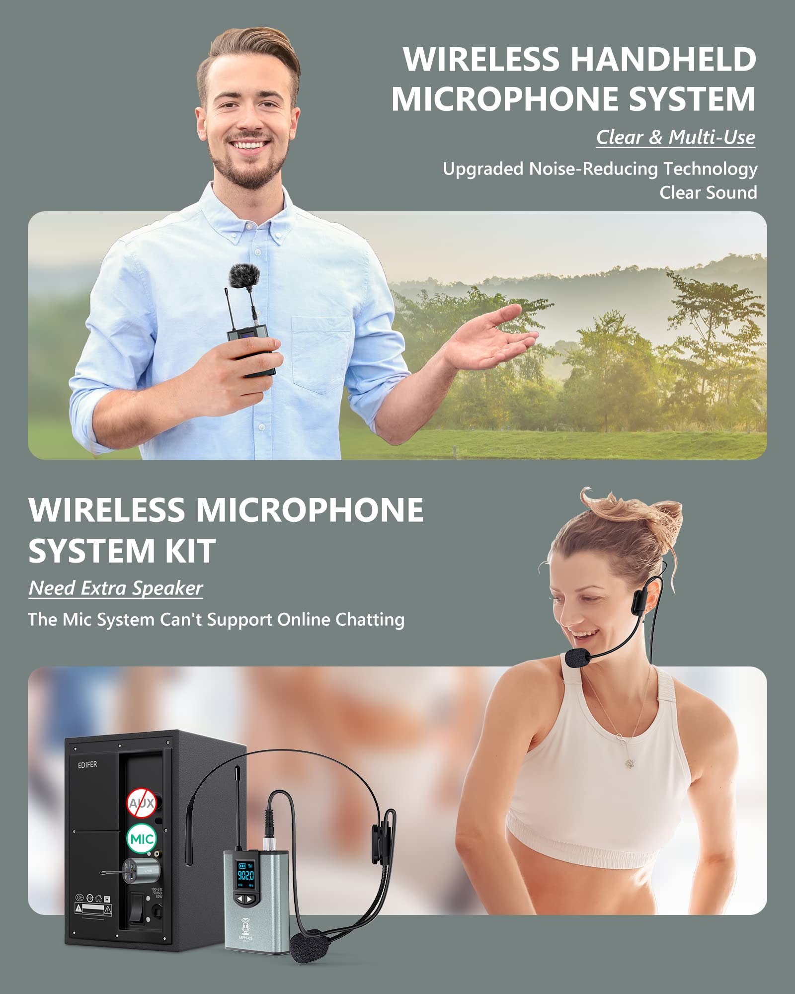 ttstar Wireless Microphone System Headset/Stand/Lavalier Mic with Rechargeable Bodypack Transmitter Receiver for PA Speaker, Camera, Recording, Teaching, Church