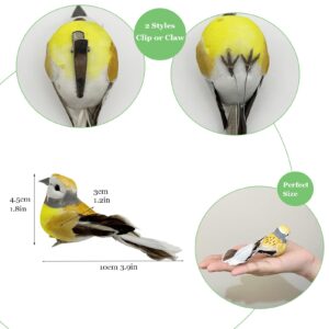 LWINGFLYER 12pcs 3.9" Artificial Simulation Feather Birds Realistic Yellow Sparrow Foam Bird for Craft Wreath Decoration Christmas Tree Ornaments (Clip)