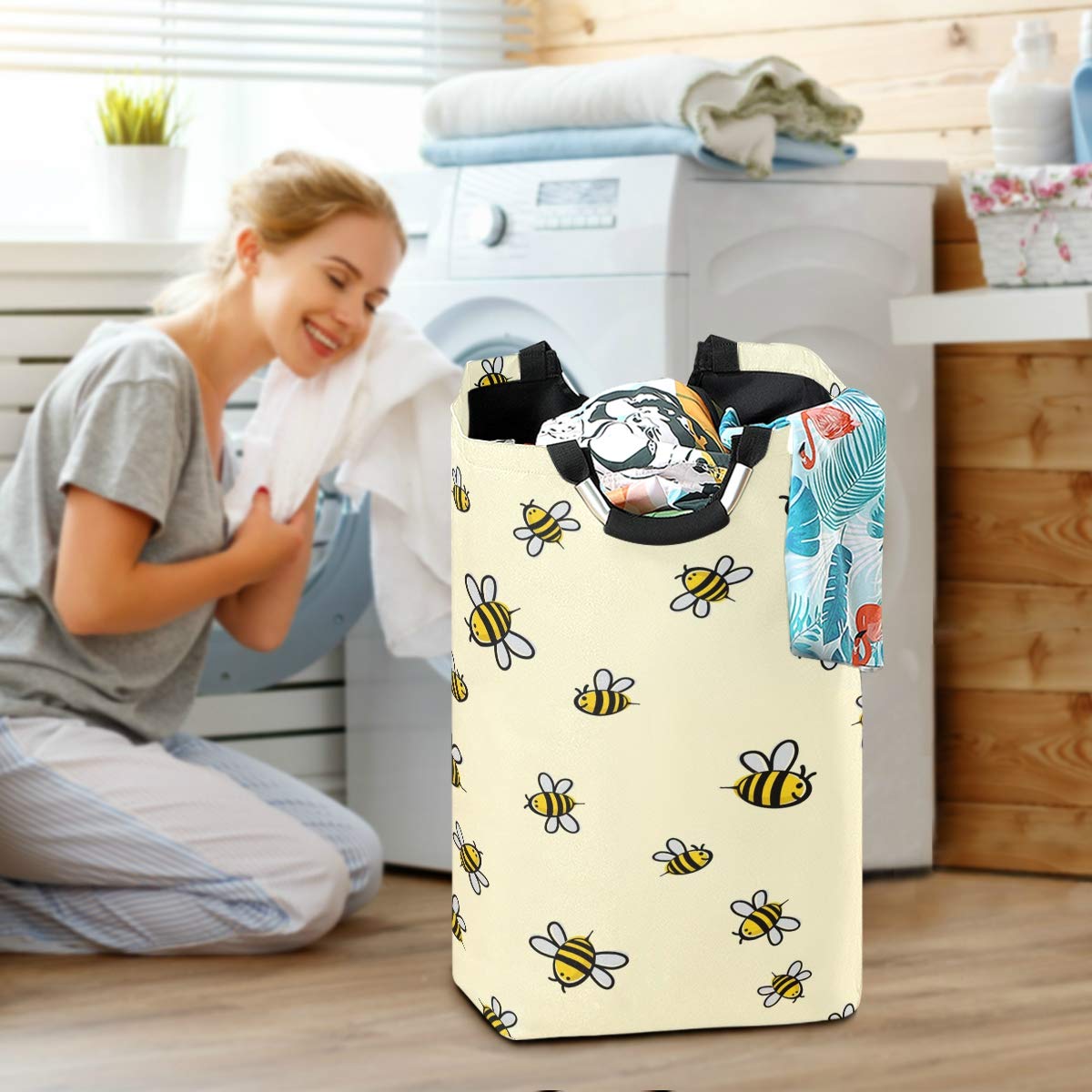 senya Honey Bee Laundry Hamper Clothes Hamper Large Capacity Basket with Handles for Storage Clothes in Bedroom, Bathroom, Foldable(11)