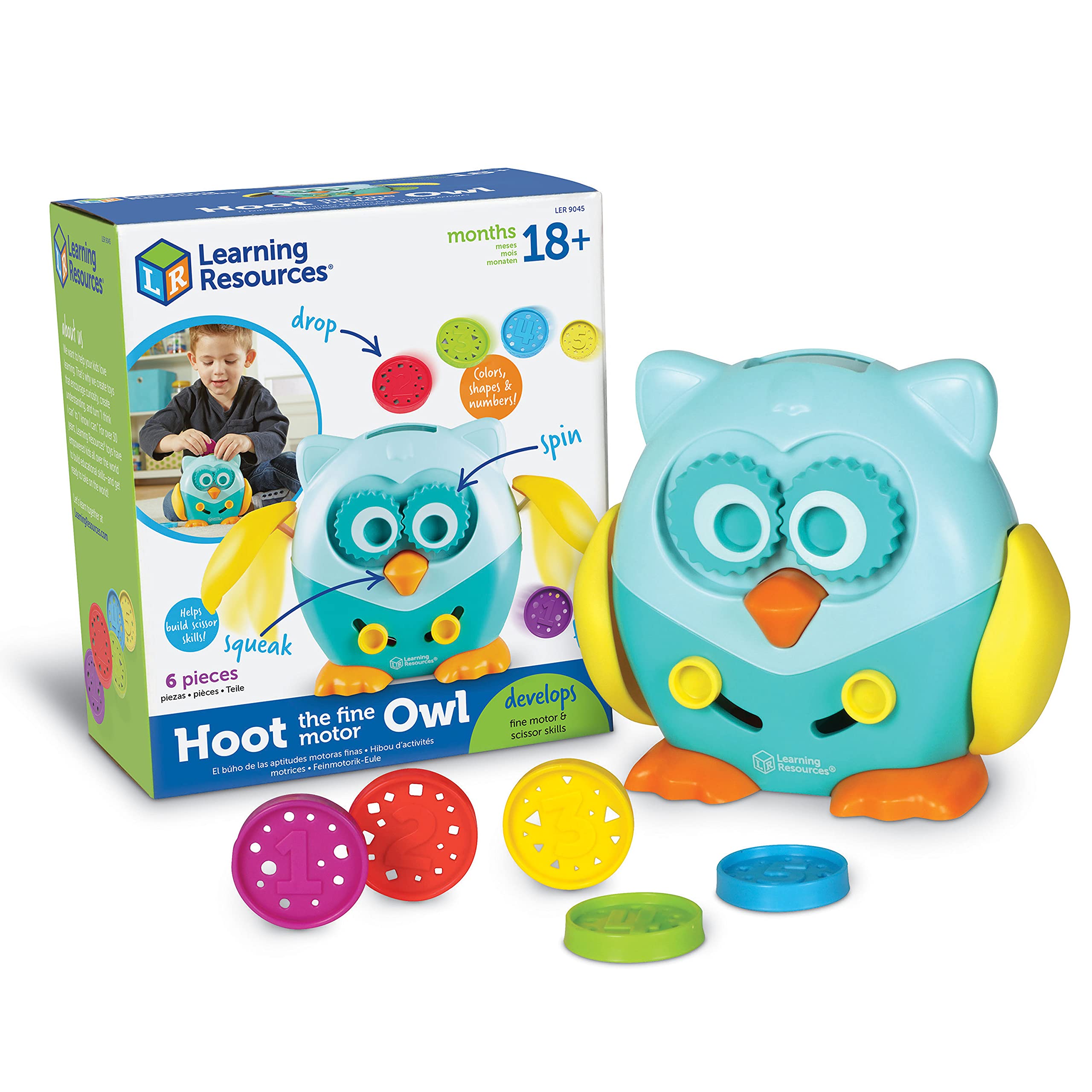 Learning Resources Fine Motor Friends Bundle, Spike The Fine Motor Hedgehog & Hoot The Fine Motor Owl, 2 Pack, Ages 18 mos+