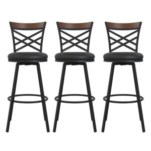 dhp niam upholstered seat swivel black pu, set of 3 barstool