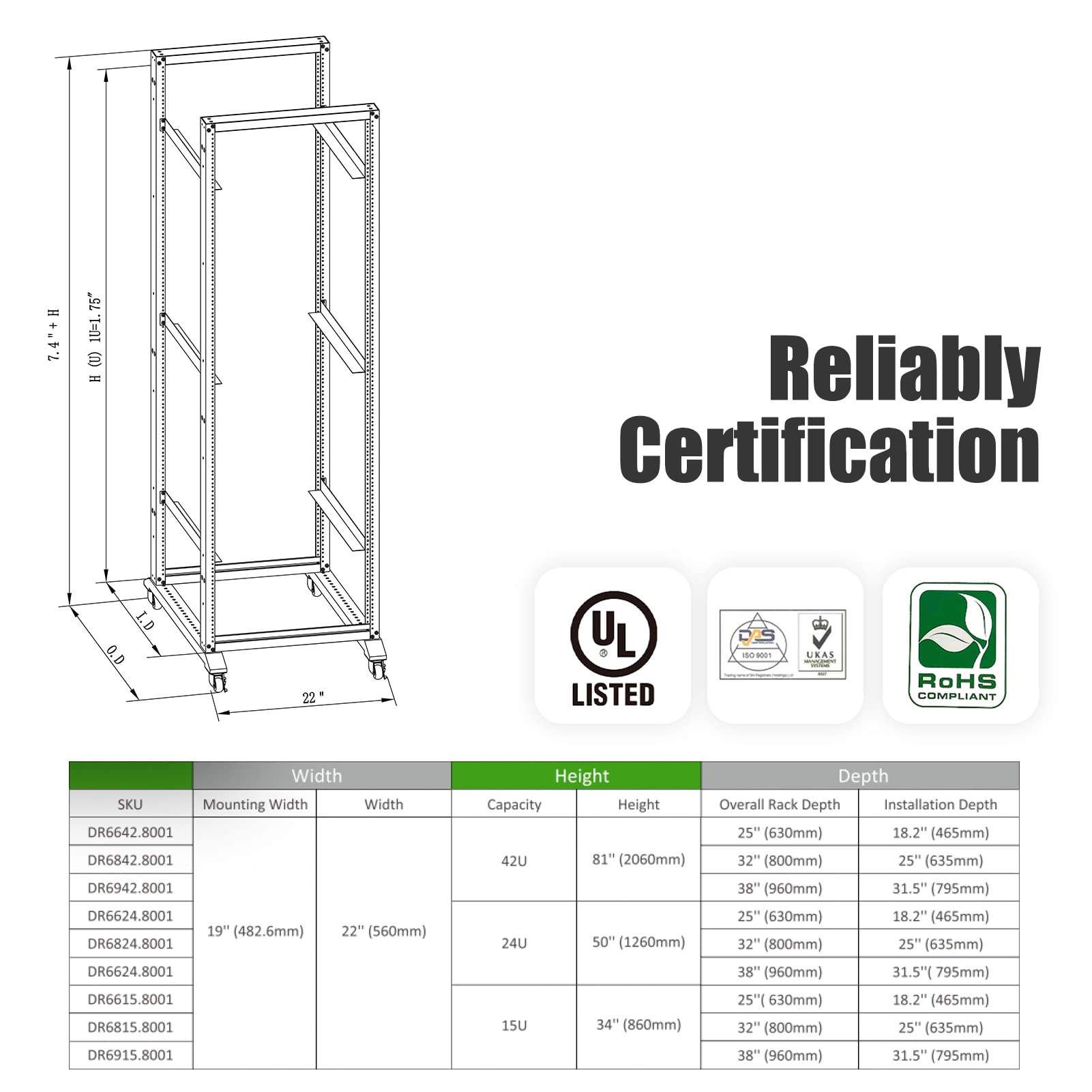 RAISING ELECTRONICS 25U Network Data IT Server Rack Series System 19 Inch Open Frame Server Desk Network Rack 1000MM Deep 31inch