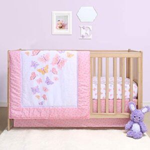 the peanutshell butterfly crib bedding set for baby girls | 3 piece nursery set | baby quilt, crib sheet, and dust ruffle