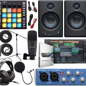 PreSonus AudioBox 96 Audio Interface (May Vary Blue or Black) Full Studio Bundle with Studio One Artist Software Pack, ATOM MIDI/Production Pad Controller, Eris 4.5 BT Pair 2-Way Bluetooth Monitors