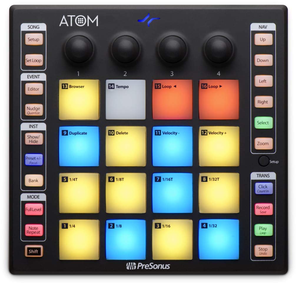 PreSonus AudioBox 96 Audio Interface (May Vary Blue or Black) Full Studio Bundle with Studio One Artist Software Pack, ATOM MIDI/Production Pad Controller, Eris 4.5 BT Pair 2-Way Bluetooth Monitors