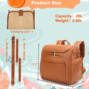 Leather Diaper Bag Backpack with Changing Pad - Multi-Function Large Capacity Baby Bag with Adjustable Shoulder Strap & Stroller Straps