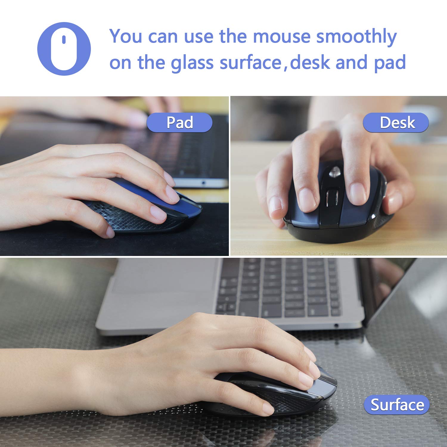 LeadsaiL Wireless Computer Mouse, 2.4G Portable Slim Cordless Mouse Less Noise for Laptop Optical Mouse with 6 Buttons, USB Mouse for Laptop, Deskbtop, MacBook