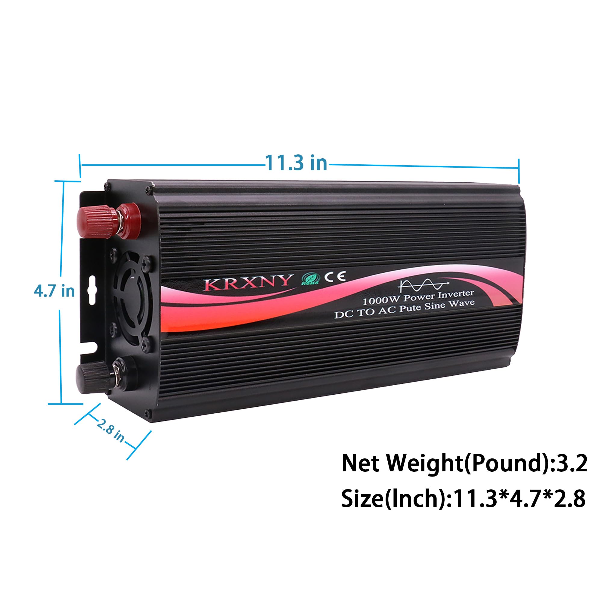 KRXNY 1000W Pure Sine Wave Power Inverter 48V DC to 110V 120V AC 60HZ with LED Display US Output Socket