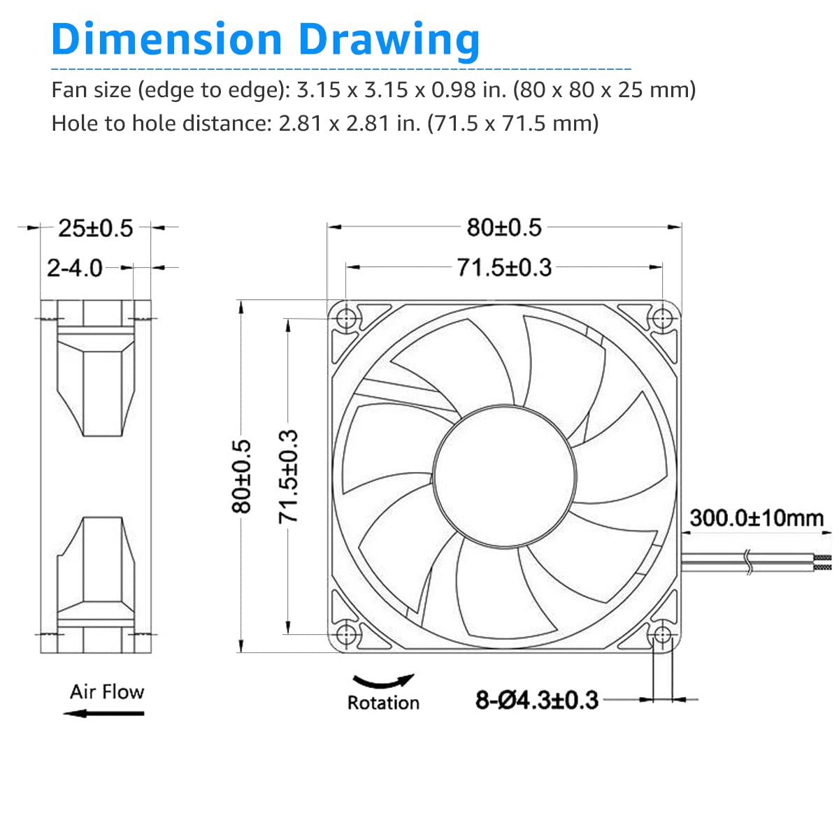 GDSTIME 2 Pack 80mm x 80mm x 25mm 12V DC Brushless Cooling Fan