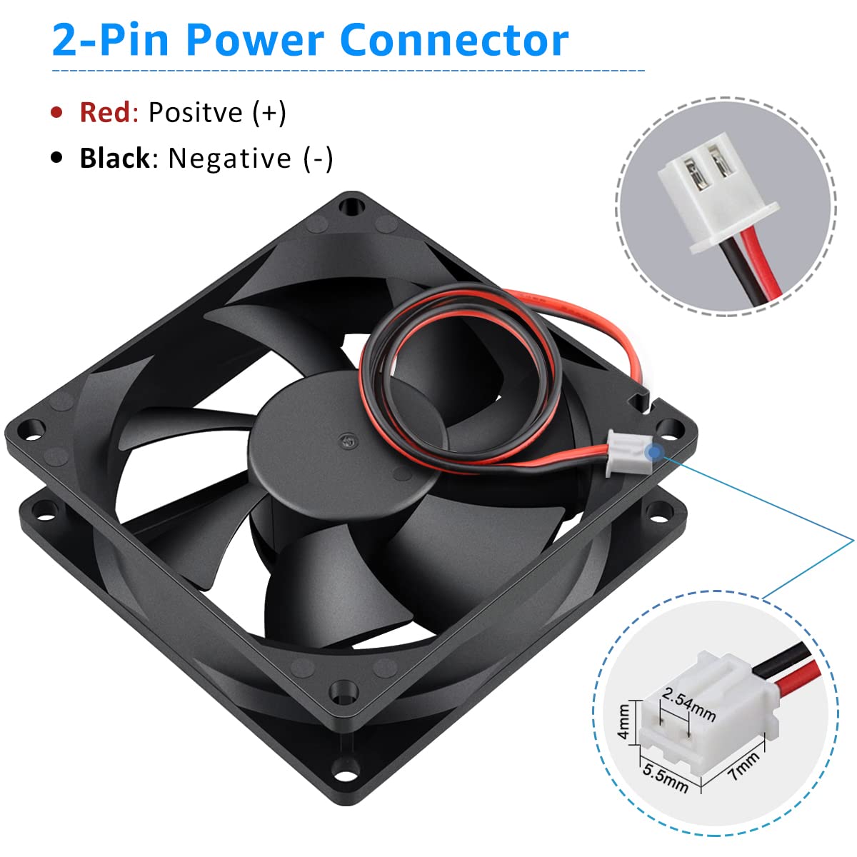 GDSTIME 2 Pack 80mm x 80mm x 25mm 12V DC Brushless Cooling Fan