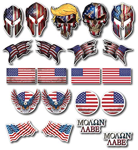 21 Pack Hard Hat Patriotic American USA Flag Decal Sticker Combo Variety Pack 3M Vinyl Peel and Stick Signs