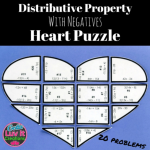 distributive property with negatives math heart puzzle