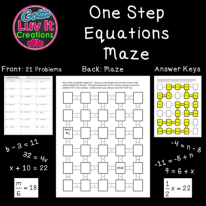 solving equations one step equations activity includes negatives maze