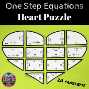 solving equations one step equations math heart puzzle