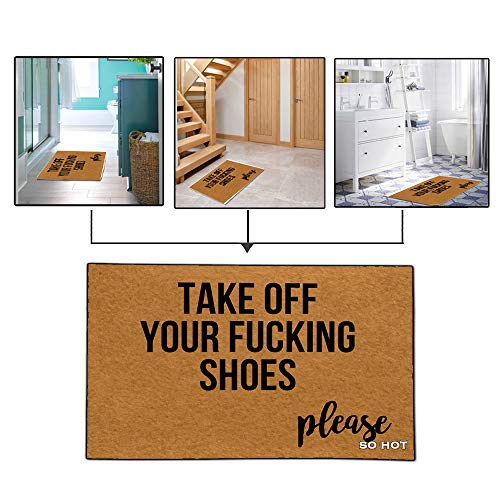 So Hot Funny Door mat Custom Indoor take Off Your Fucking Shoes Please 15.6x23.6 Inch Home and Office Decorative Entry Rug Garden/Kitchen/Bedroom Mat Non-Slip Rubber