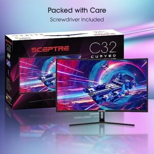 Sceptre 32-inch Curved Gaming Monitor Overdrive up to 240Hz DisplayPort 165Hz 144Hz HDMI AMD FreeSync Build-in Speakers, Machine Black (C325B-185RD)