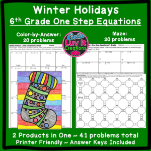 christmas math winter math solving equations one step equations no negatives activity bundle