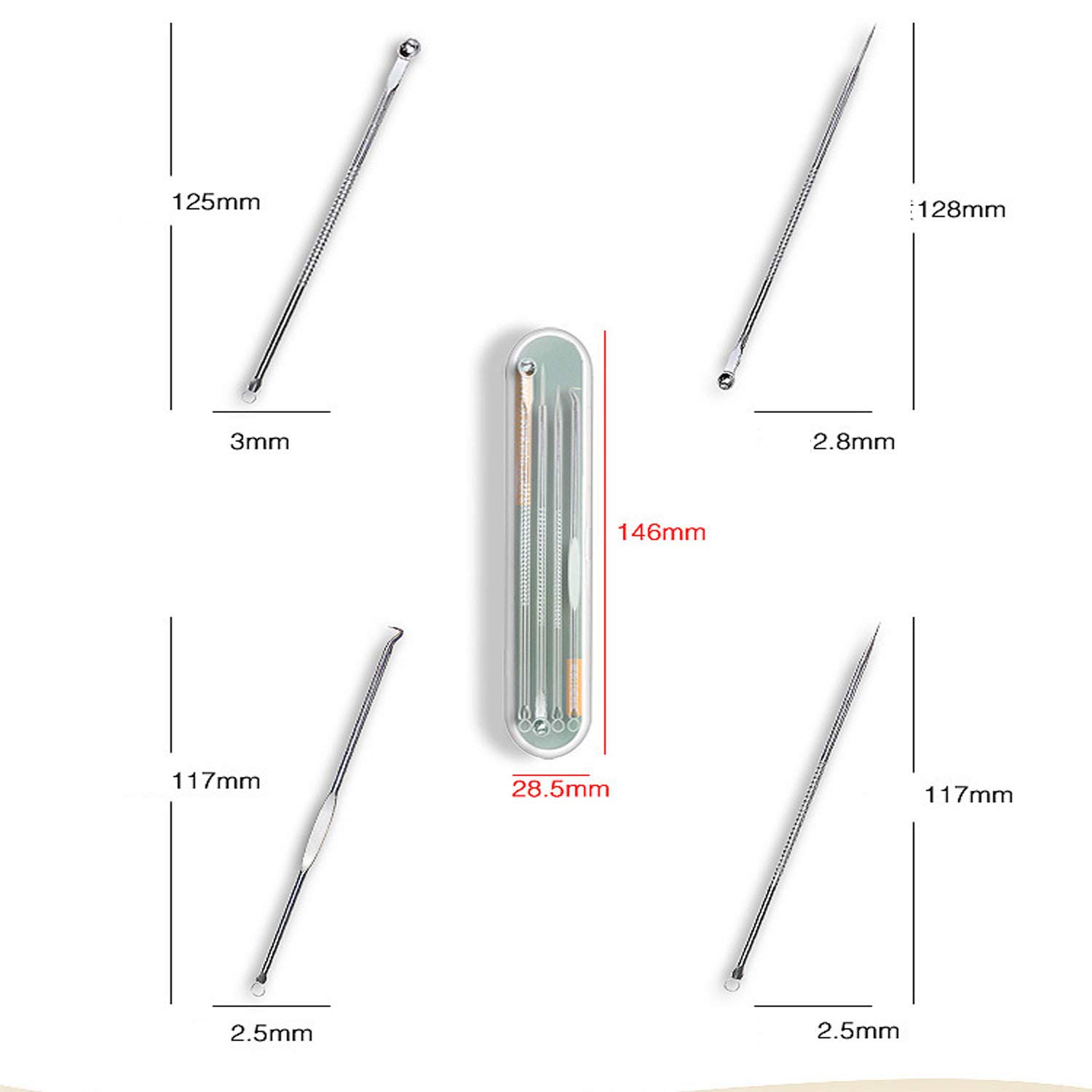 Blackhead Remover Pimple Comedone Extractor Tool Best Acne Removal Kit - Treatment for Blemish, Whitehead Popping, Zit Removing for Nose Face Skin with Case (Sliver, 4 Piece Set)