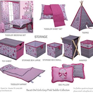 Bacati Owls Girls Cotton Activity Gym with Mat, Pink/Grey