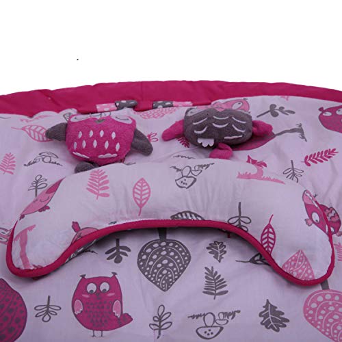 Bacati Owls Girls Cotton Activity Gym with Mat, Pink/Grey