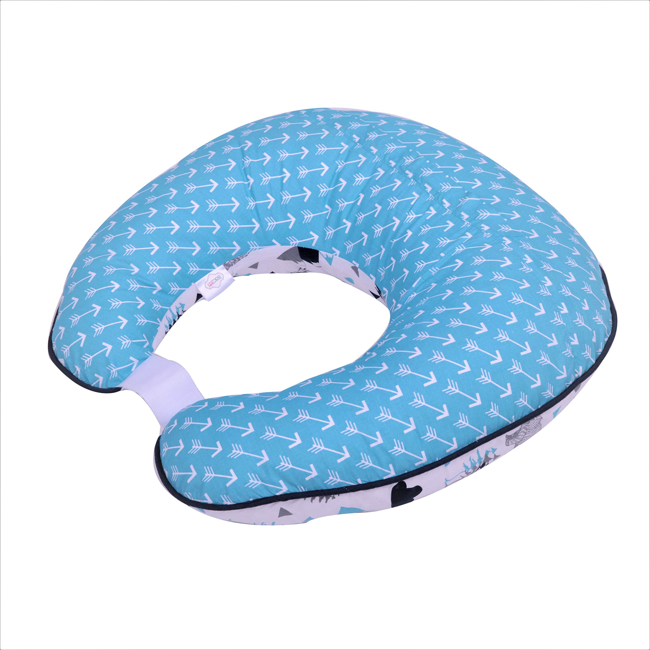 Bacati Woodlands Boys Cotton Nursing Pillow Cover, Aqua/Navy/Grey