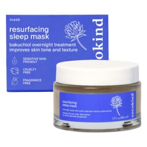 cocokind resurfacing sleep mask, retinol alternative face mask and night cream with bakuchiol, jojoba oil, and squalane