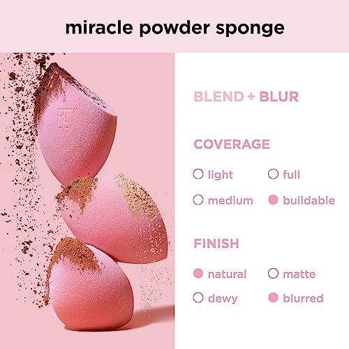 Real Techniques Miracle Powder Sponge, Makeup Blending Sponge For Powder Products, Set Makeup For Natural Finish & Cloud Skin, Buildable Coverage, Velvet Material, Latex-Free Foam, 2 Count