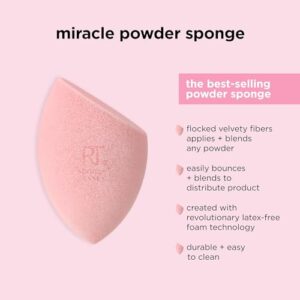 Real Techniques Miracle Powder Sponge, Makeup Blending Sponge For Powder Products, Set Makeup For Natural Finish & Cloud Skin, Buildable Coverage, Velvet Material, Latex-Free Foam, 2 Count