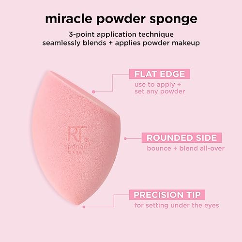 Real Techniques Miracle Powder Sponge, Makeup Blending Sponge For Powder Products, Set Makeup For Natural Finish & Cloud Skin, Buildable Coverage, Velvet Material, Latex-Free Foam, 2 Count