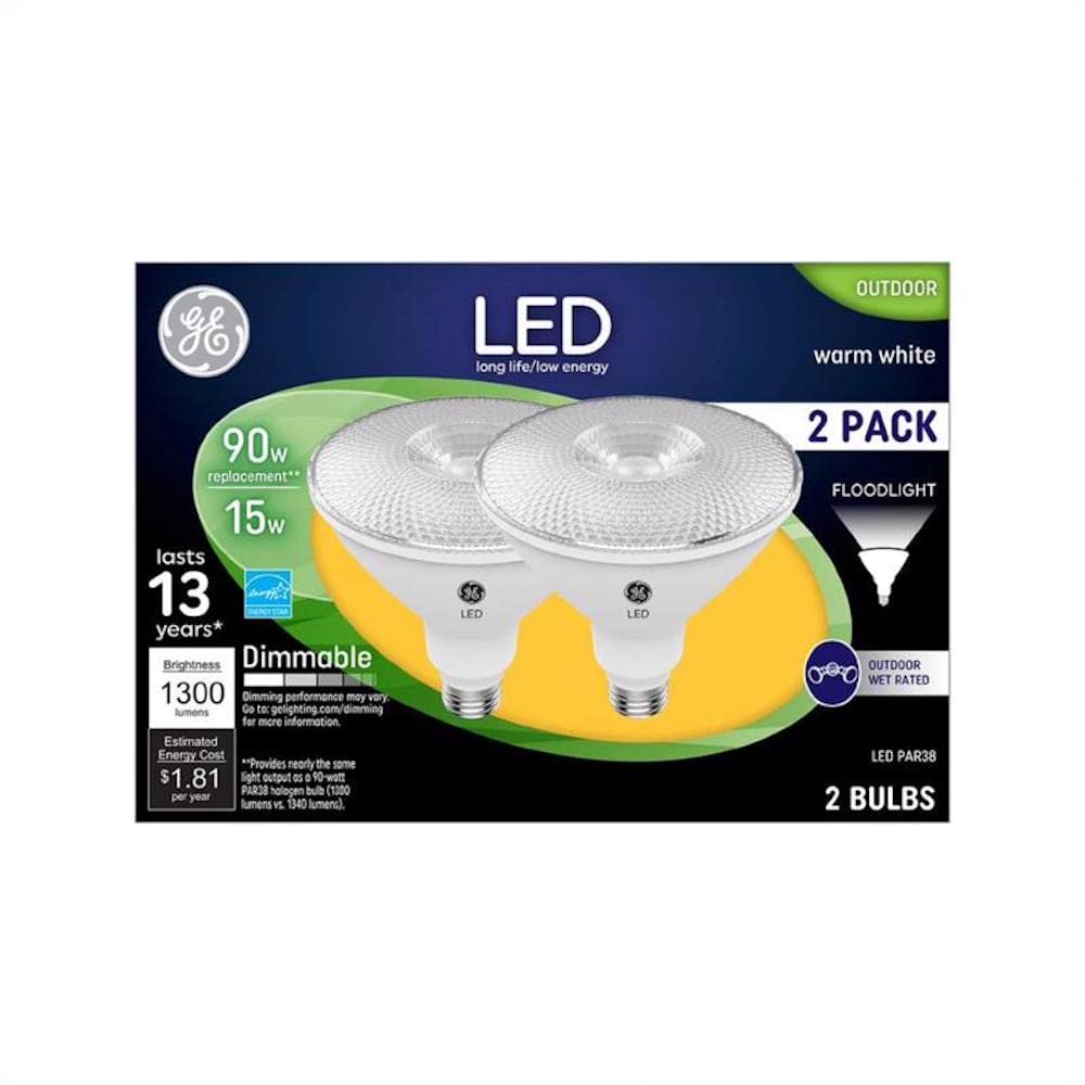 GE Lighting 38452 LED Flood Light Bulbs, Bright White, Clear, 1300 Lumens, 15-Watts, 2-Pk. - Quantity 1