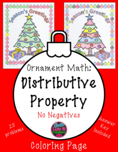 distributive property no negs ornament math surprise color by number christmas math activity