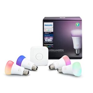 philips hue a19 led smart bulb starter kit, 4 a19 bulbs, 1 hue hub, multi-color, 5 piece set