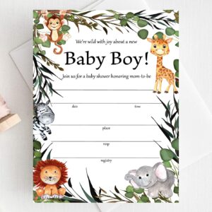 moonrise papery set of 25 safari theme baby shower invitations with envelopes, jungle theme baby shower, boy baby shower invitations