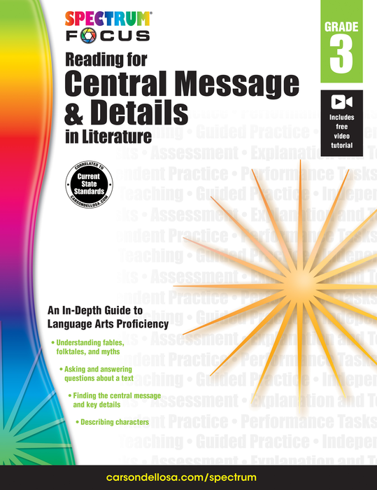 Spectrum | Reading for Central Message and Details in Literature Workbook | Grade 3, Printable