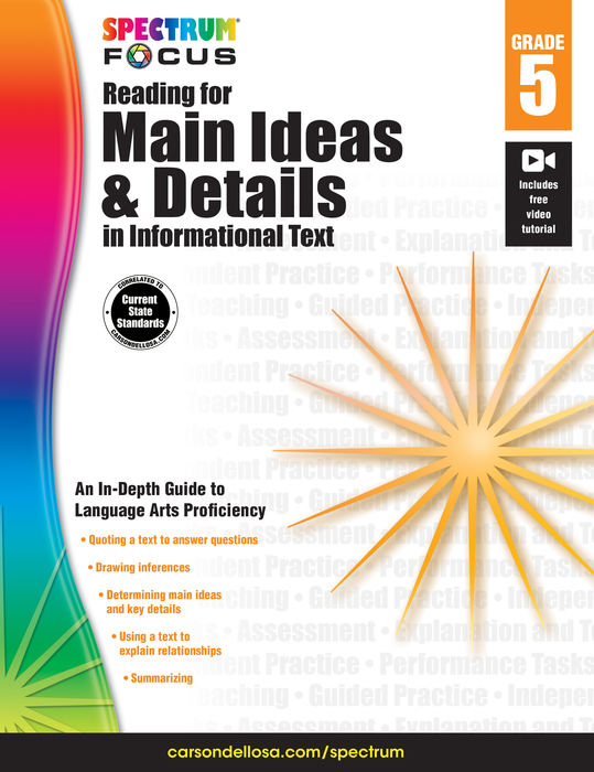 Spectrum | Reading for Main Ideas and Details in Informational Text Workbook | Grade 5, Printable