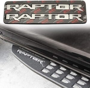 raptor running board emblems, brushed stainless steel | fits 2017-2020 ford raptor