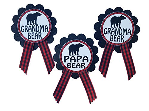 Lumberjack Party Baby Shower Sash & Pins Made In USA Woodland Mama Bear Mommy Daddy to Be Grandma Badges Button Buffalo Plaid