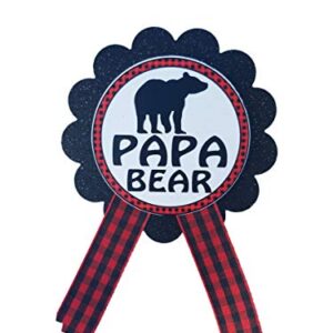 Lumberjack Party Baby Shower Sash & Pins Made In USA Woodland Mama Bear Mommy Daddy to Be Grandma Badges Button Buffalo Plaid