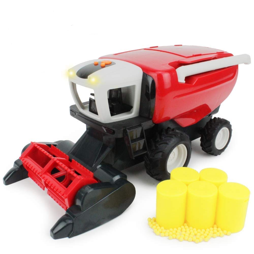 Boley Farm Harvester - Light and Sound Farm Toy Truck Harvester Set - Small Grains and Hay Bales Included - Tractor Toys for Kids