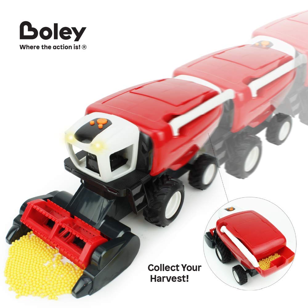 Boley Farm Harvester - Light and Sound Farm Toy Truck Harvester Set - Small Grains and Hay Bales Included - Tractor Toys for Kids