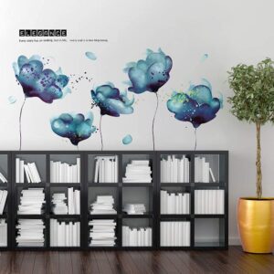 RW-2003 Removeable 3D Blue Dream Flower Wall Stickers DIY Home Wall Decoration Art Decor Wall Decal Peel and Stick Murals for Girls Kids Babys Bedroom Living Room Offices Nursery Bathroom Playroom