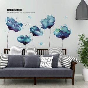 RW-2003 Removeable 3D Blue Dream Flower Wall Stickers DIY Home Wall Decoration Art Decor Wall Decal Peel and Stick Murals for Girls Kids Babys Bedroom Living Room Offices Nursery Bathroom Playroom