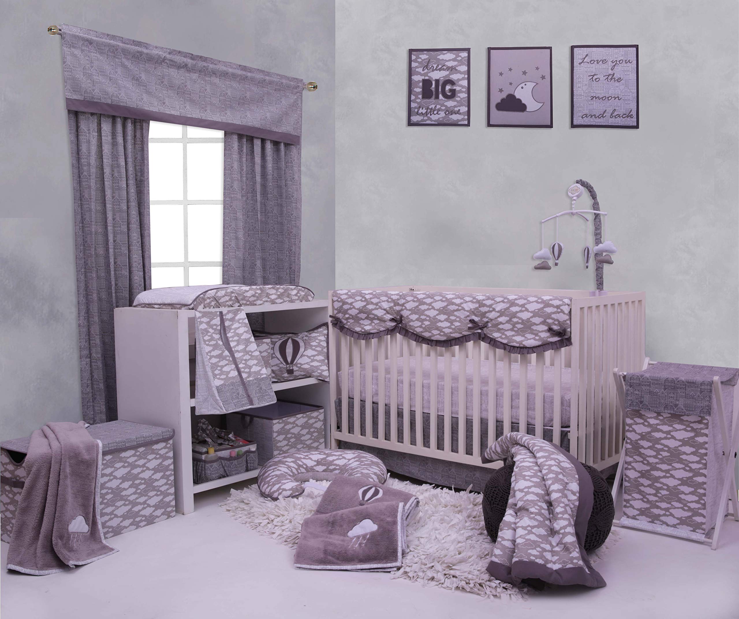 Bacati Clouds in The City Baby Play Gym with Mat, White/Grey