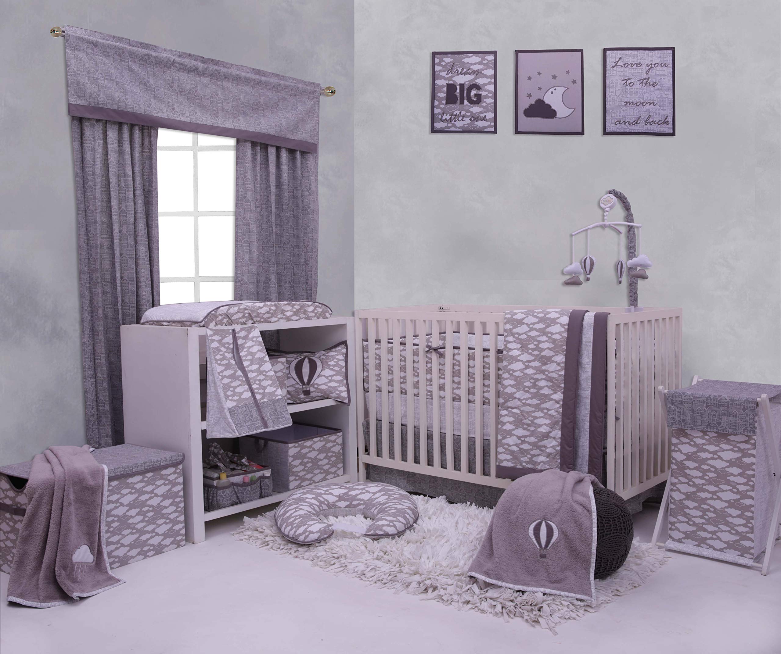 Bacati Clouds in The City Baby Play Gym with Mat, White/Grey