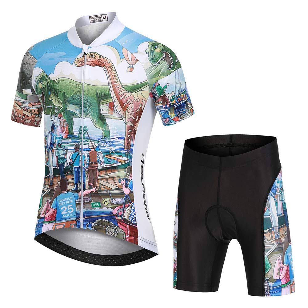 FREE FISHER Cycling Jersey Kids,Short Sleeve Cartoon Road Mountain Bike Jersey Set/Top/Short for Girls Boys Breathable